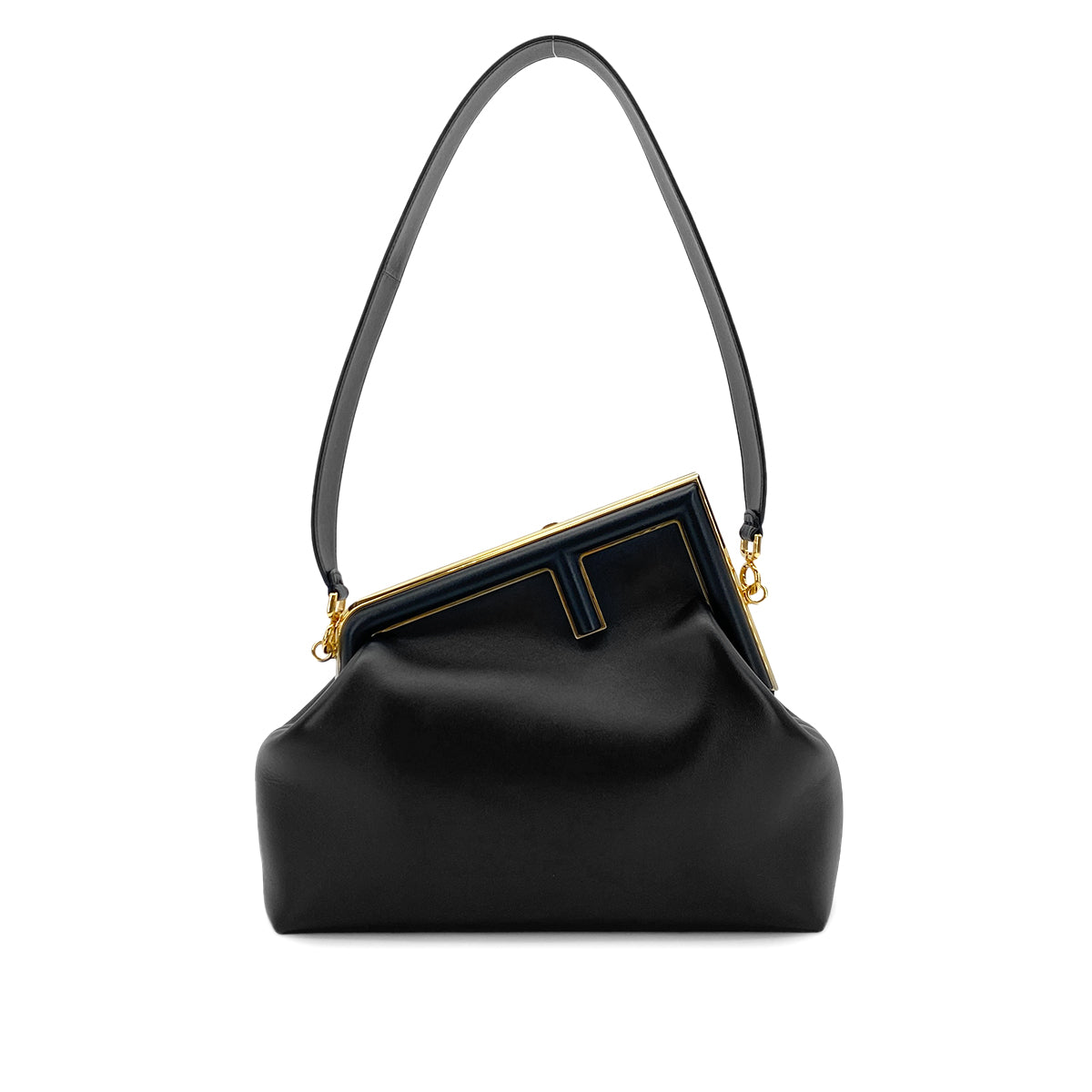 FENDI FIRST MEDIUM CLUTCH SHOULDER BAG LEATHER BLACK 8BP127 90299314 ...