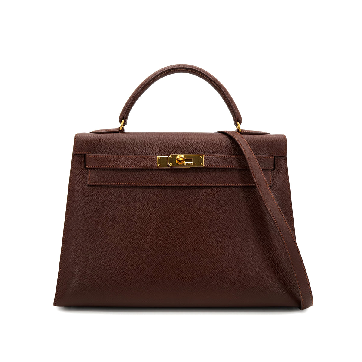 HERMES KELLY 32 SELLIER MARRON FONCE COUCHEVEL HAND SHOULDER BAG 〇U GH ...